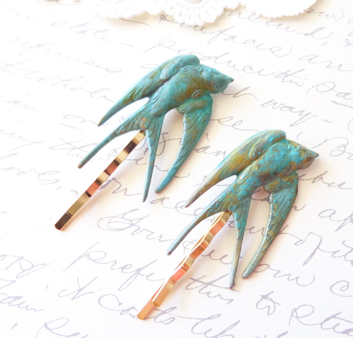 Verdigris Sparrow Hair Pins Bird Swallow Take Flight | Etsy