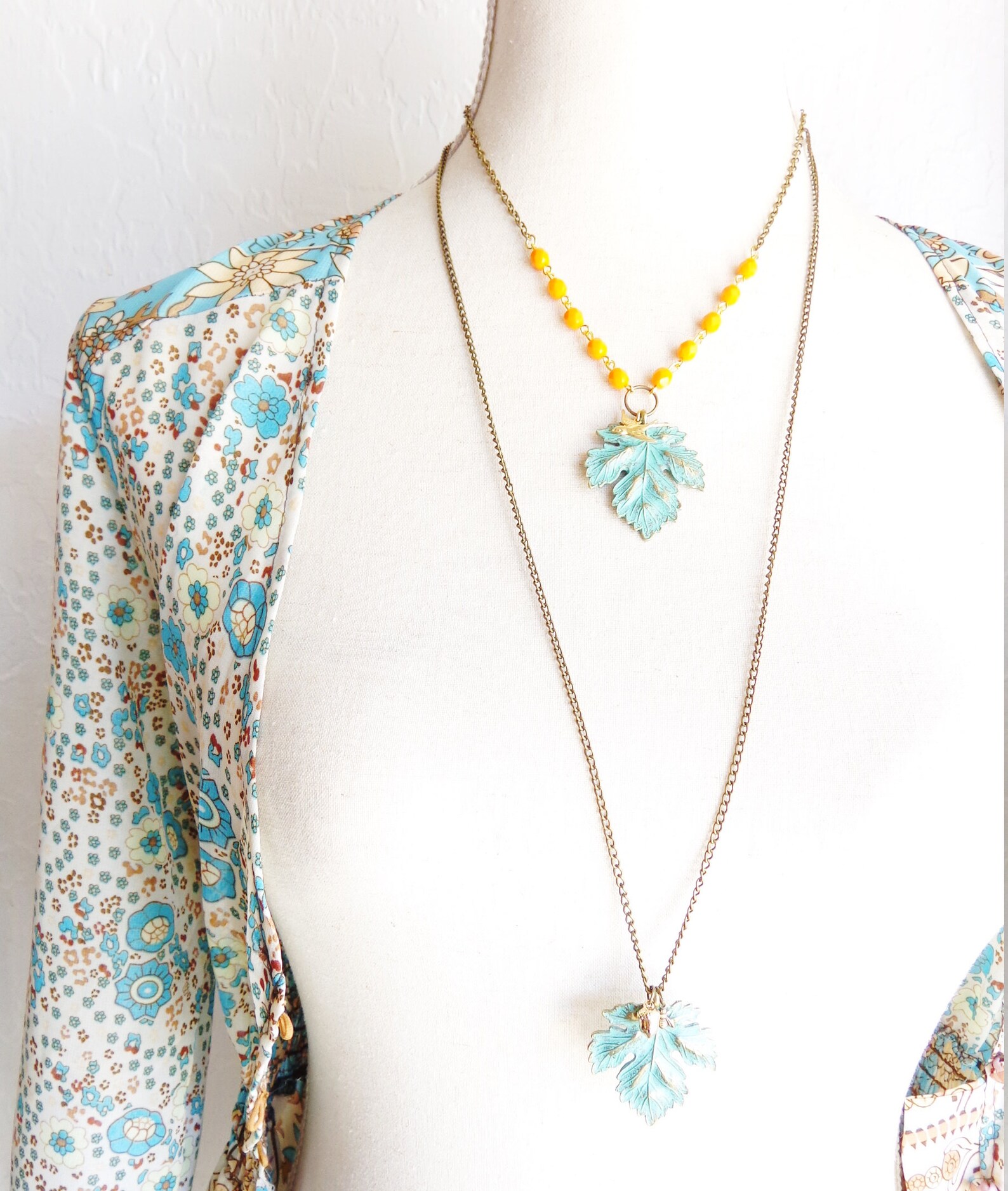 Maple Leaf Necklace - Verdigris Maple Leaf Necklace - Long Maple Leaf ...