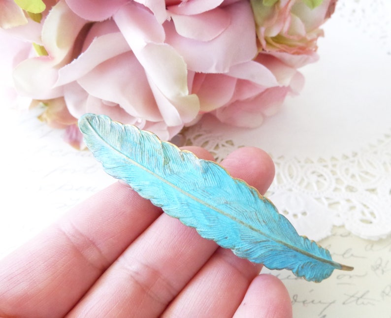 Verdigris Feather Hair Barrette - Large Feather Hair Clip - French ...