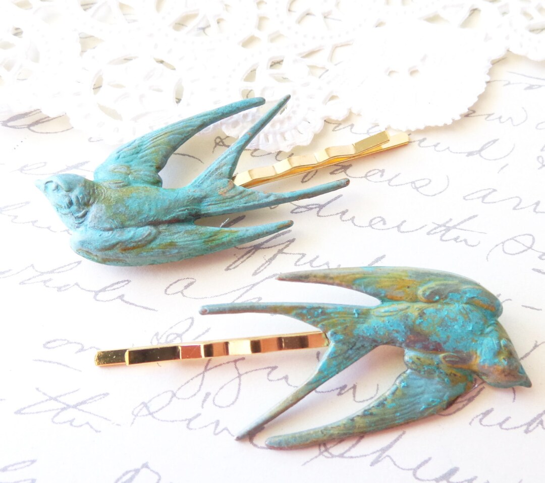Verdigris Sparrow Hair Pins - Bird - Swallow - Take Flight Bobby Pin ...