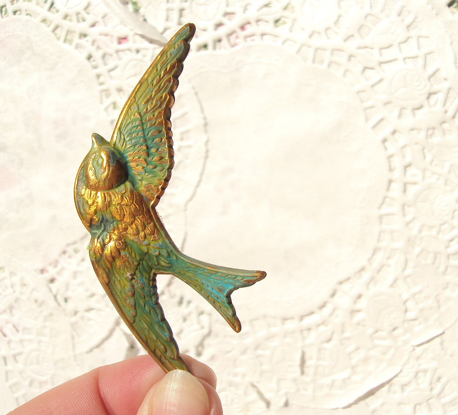 Verdigris Sparrow Hair Barrette - Large Sparrow - Swallow Bird ...