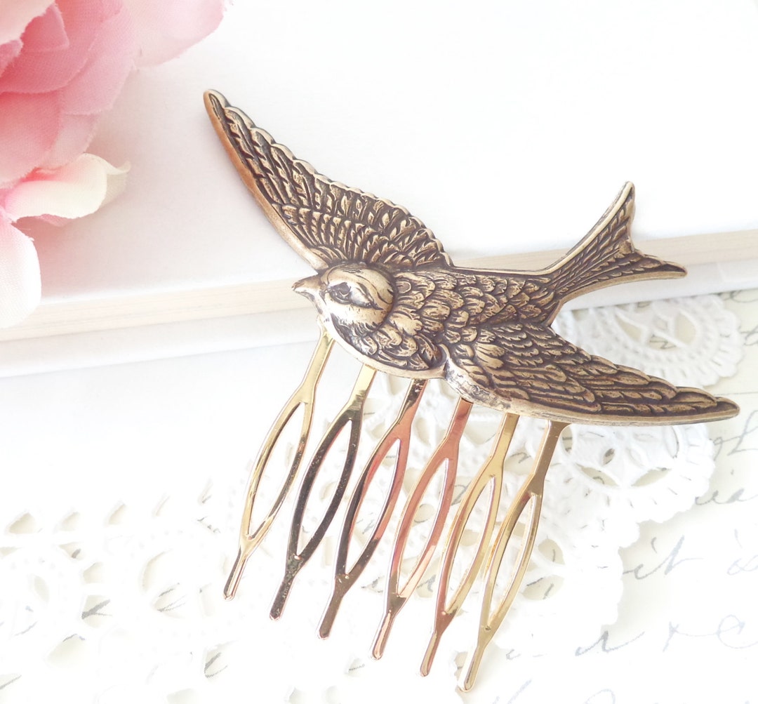 Ox Brass Flying Sparrow Hair Comb - Swallow Hair Comb - Flying Bird ...