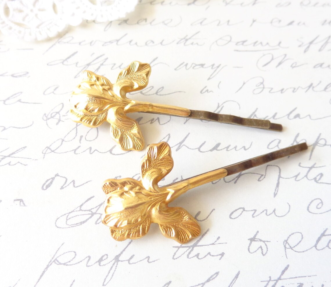 Golden Iris Flower Hair Pins Iris Bobby Pin Iris Hair | Etsy