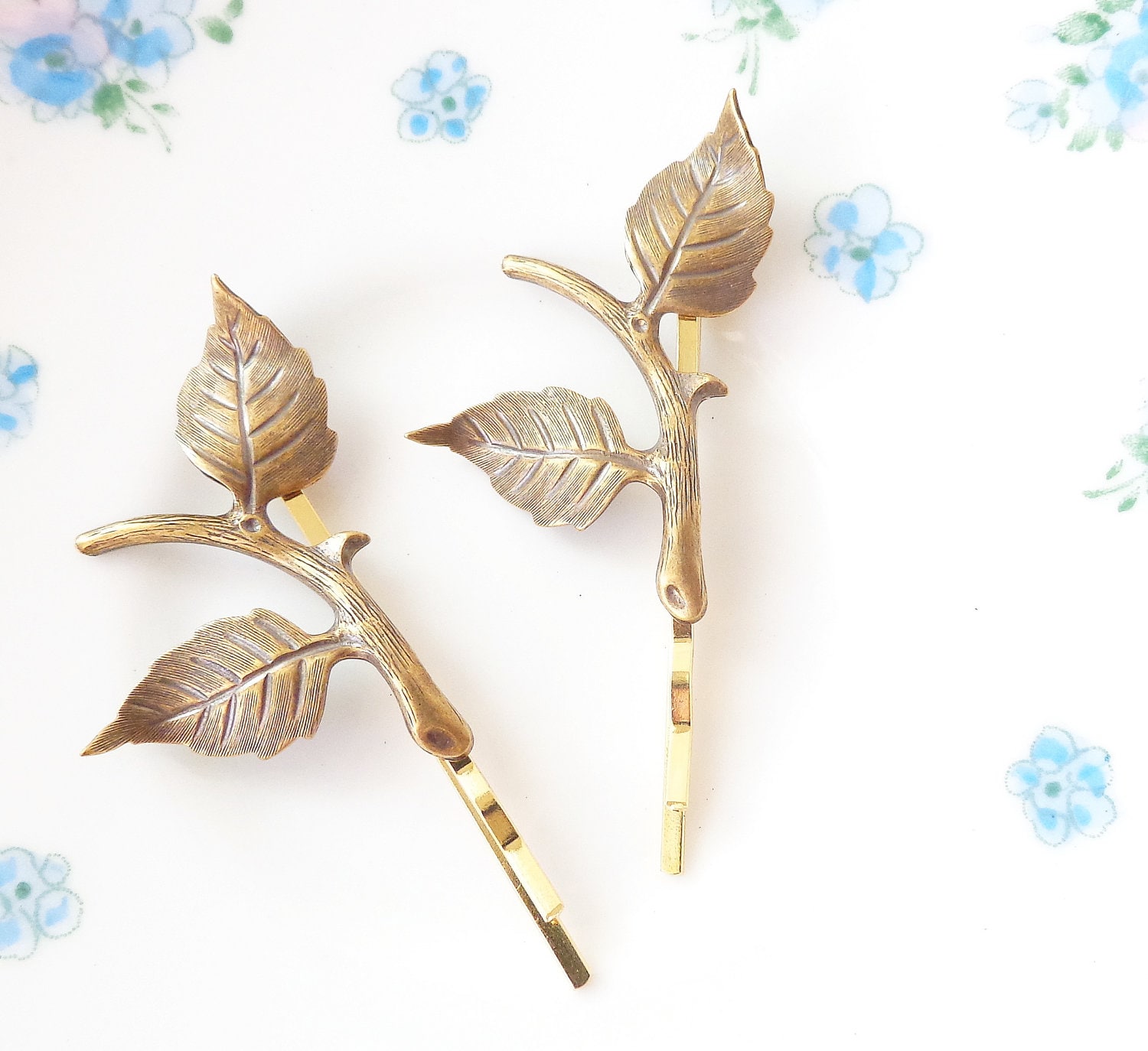 Golden Ox Brass Leaf Branch Bobby Pin Set Leaf Branch Hair | Etsy