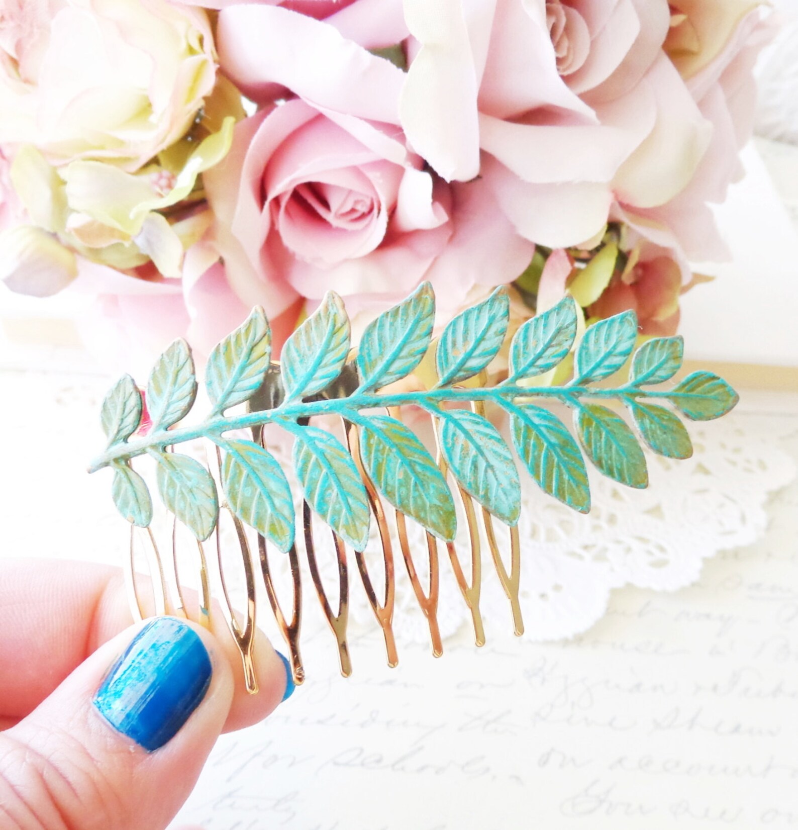 Verdigris Leaf Branch Hair Comb - Woodland Branch Hair Comb - Verdigris ...