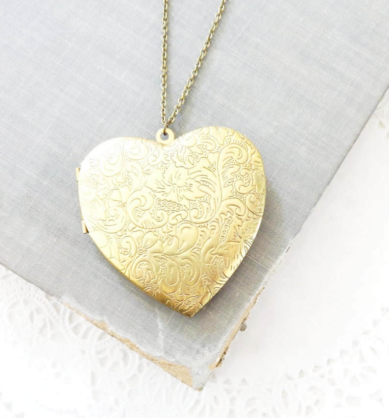 Gold Heart Locket Large Heart Locket Brass Heart Locket | Etsy