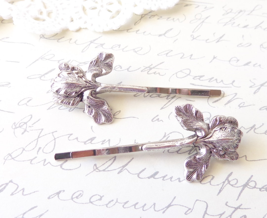Silver Iris Flower Hair Pins - Iris Flower Bobby Pins - Flower Hair ...