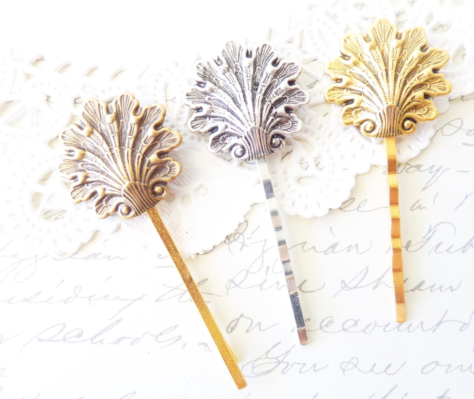 Ox Gold Shell Hair Pins Gold Seashell Bobby Pin Set Shell - Etsy
