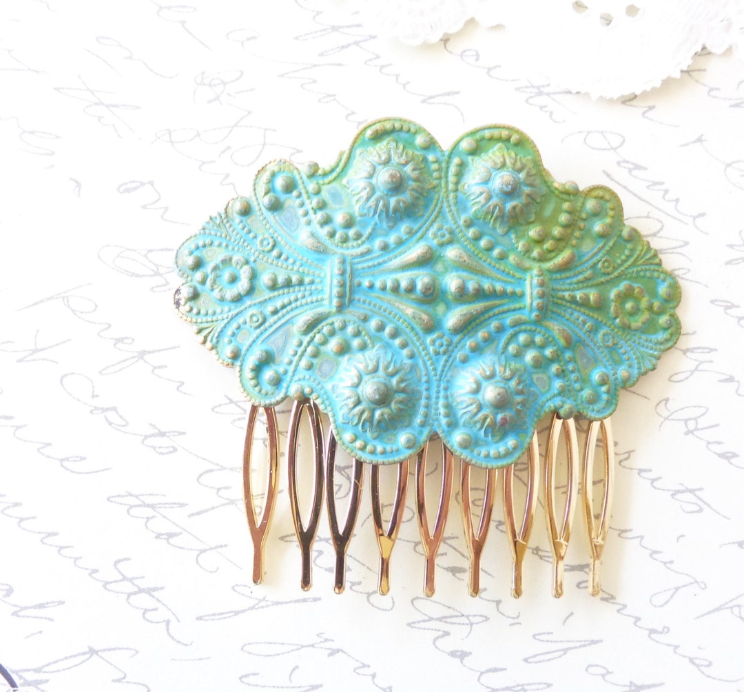 Verdigris Floral Ornate Victorian Hair Comb - Woodland Collection ...