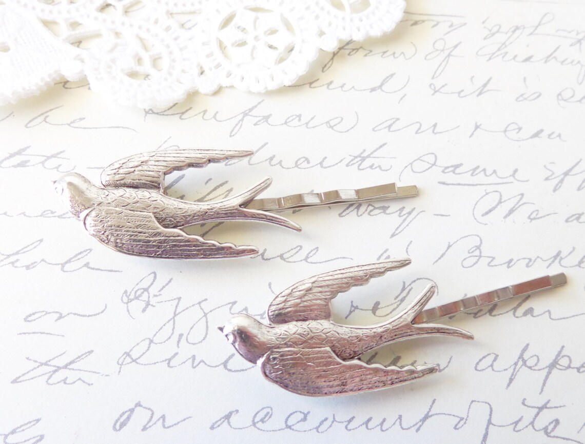 Silver Sparrow Hair Pins Bird Hair Pins Swallow Bobby Pin - Etsy