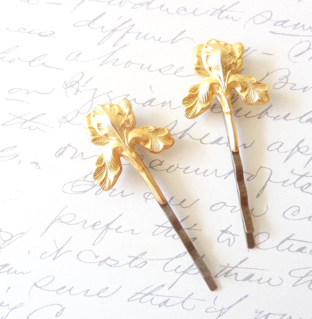 Golden Iris Flower Hair Pins - Iris Bobby Pin - Iris Hair Accessory ...