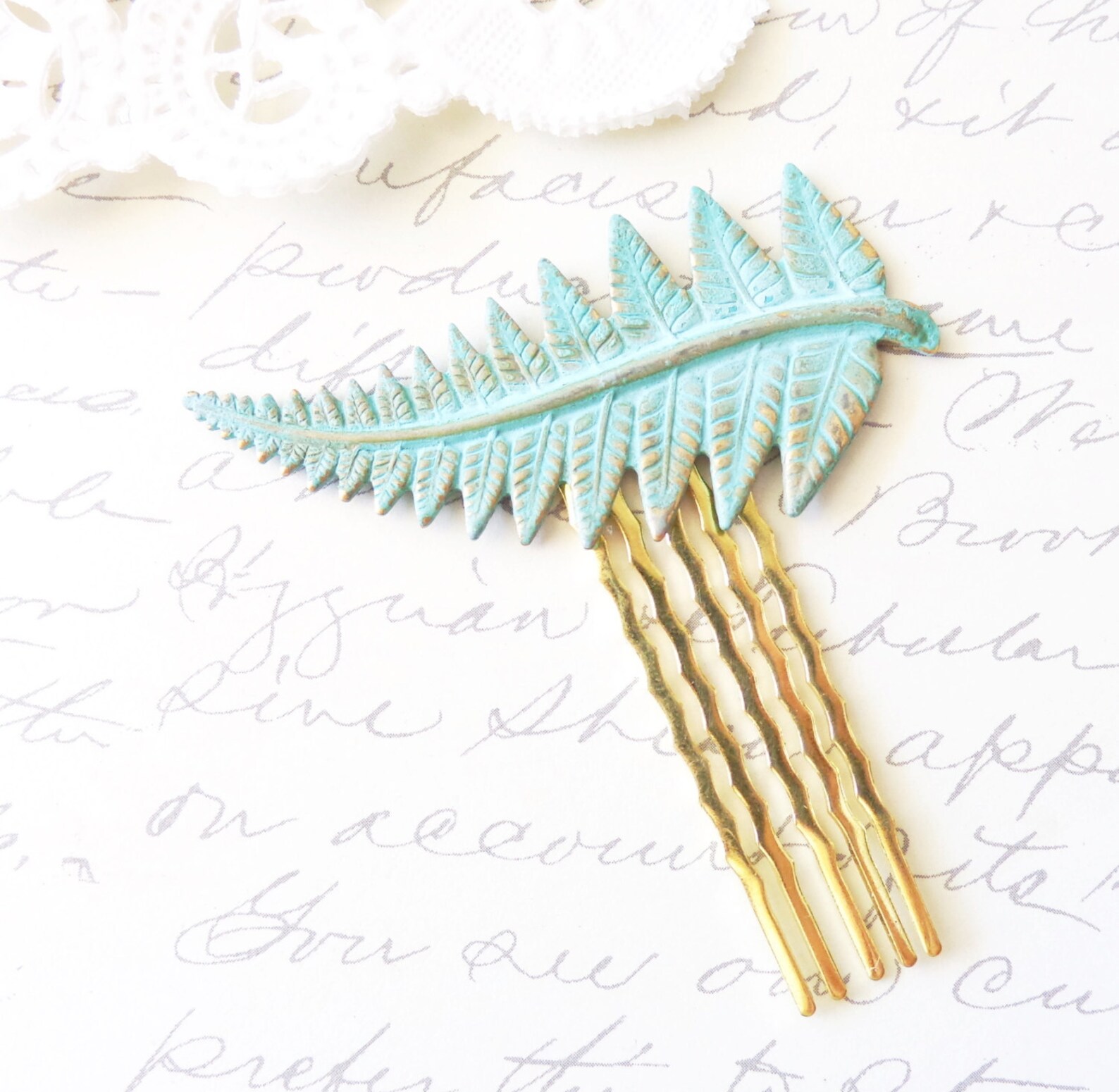 Verdigris Fern Leaf Hair Comb Green Mint Patina Woodland | Etsy