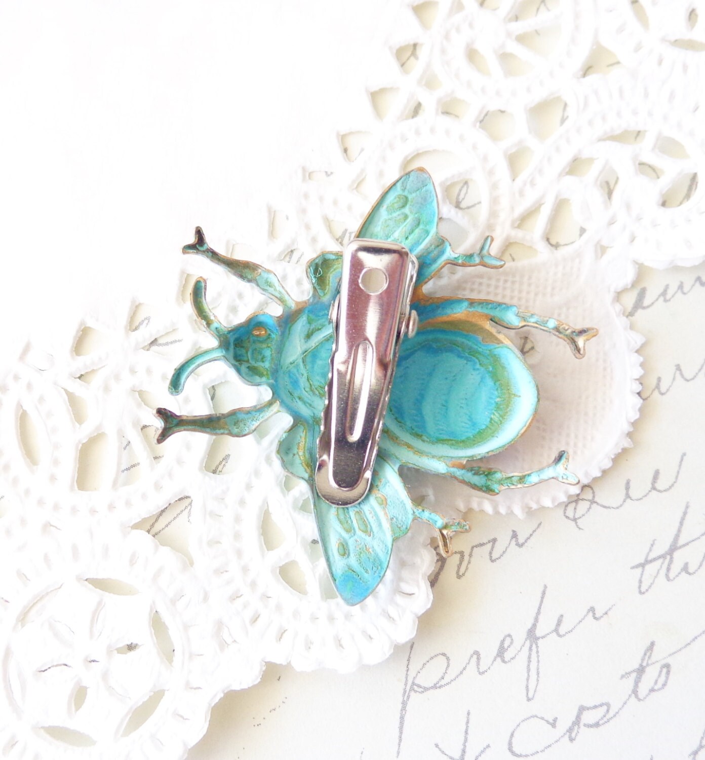 Verdigris Bumble Bee Hair Clip - Green Mint Patina Bumblebee - Woodland ...