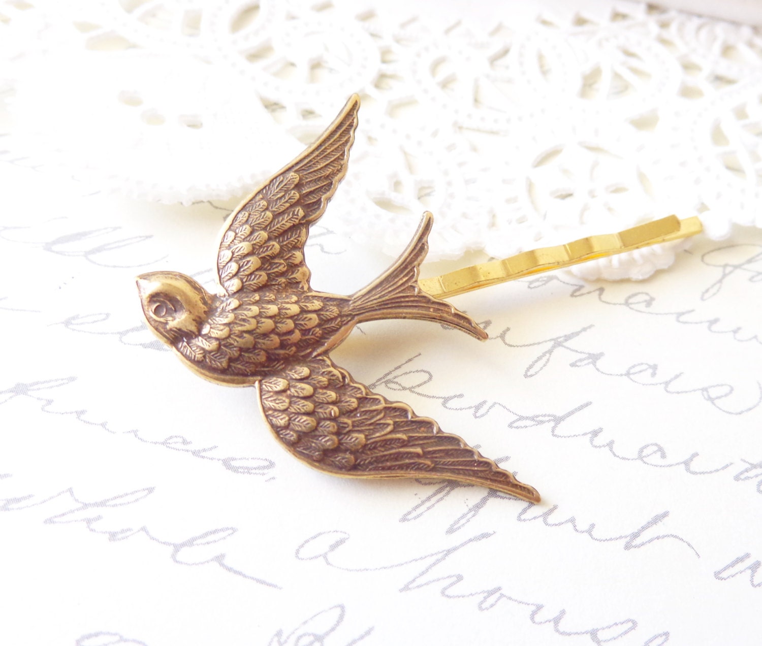 Golden Antique Brass Sparrow Hair Pin - Swallow Bobby Pin - Woodland ...
