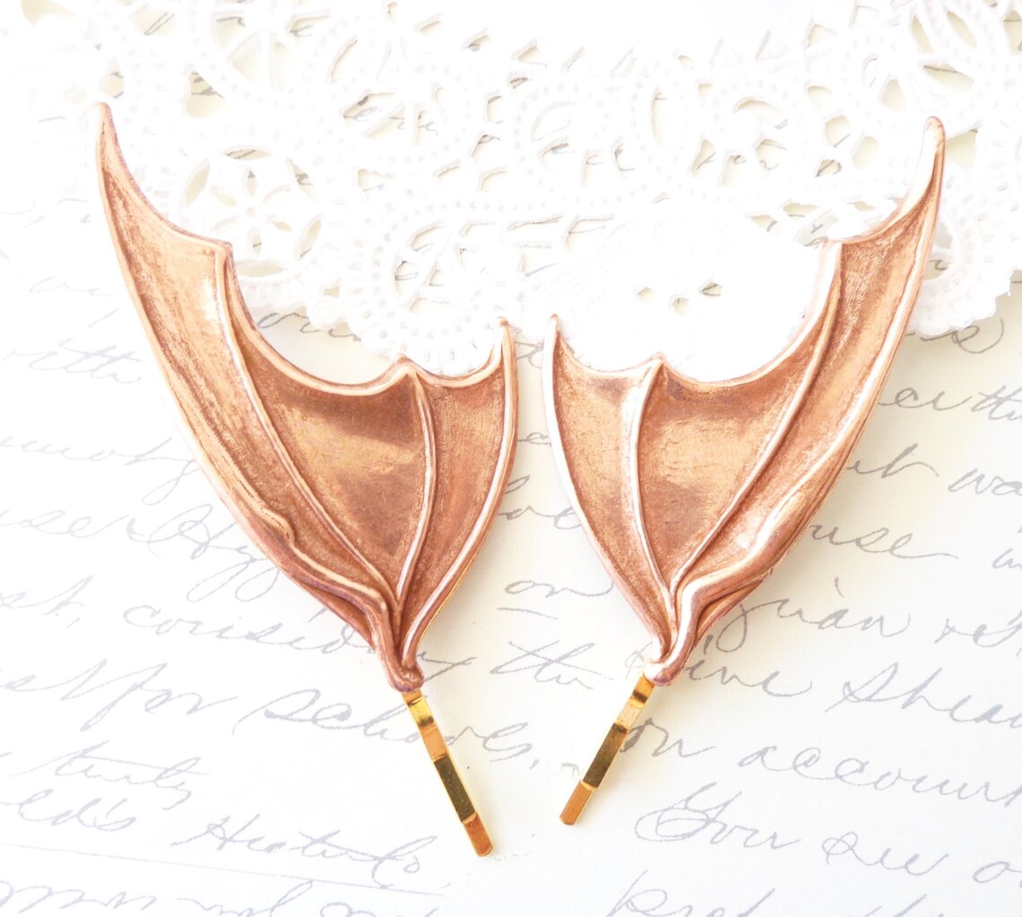 Rose Gold Bat Wing Hair Pins - Bat Wing Bobby Pins - Bat Wing Hair ...