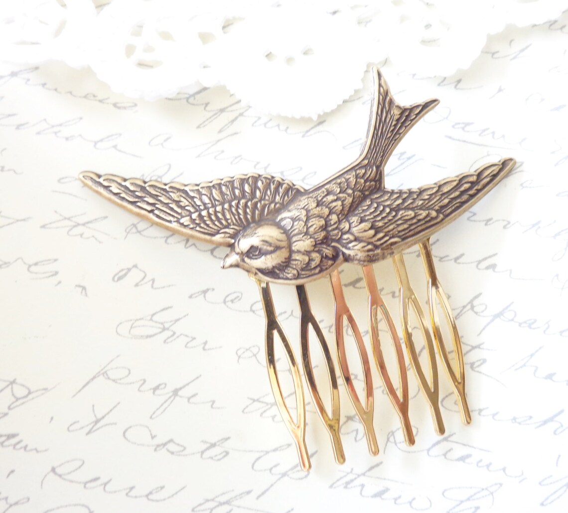 Ox Brass Flying Sparrow Hair Comb - Swallow Hair Comb - Flying Bird ...