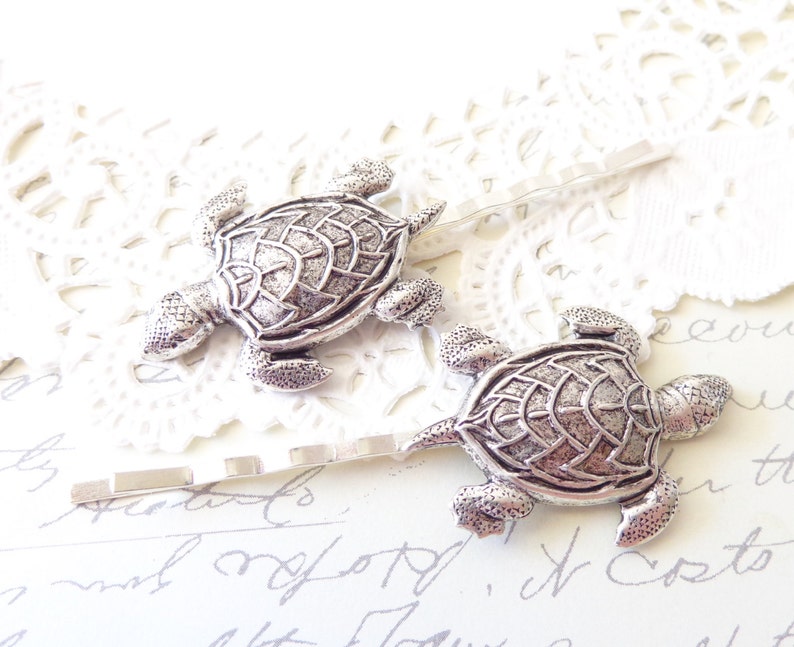 Ox Silver Turtle Hair Pins Turtle Bobby Pins Tortoise Hair - Etsy