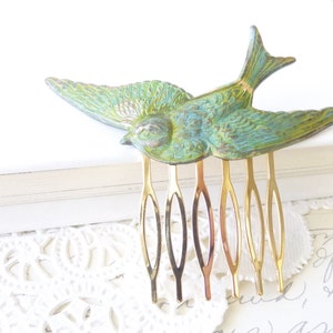 Verdigris Sparrow Hair Comb - Large Sparrow - Swallow Bird - Wedding ...