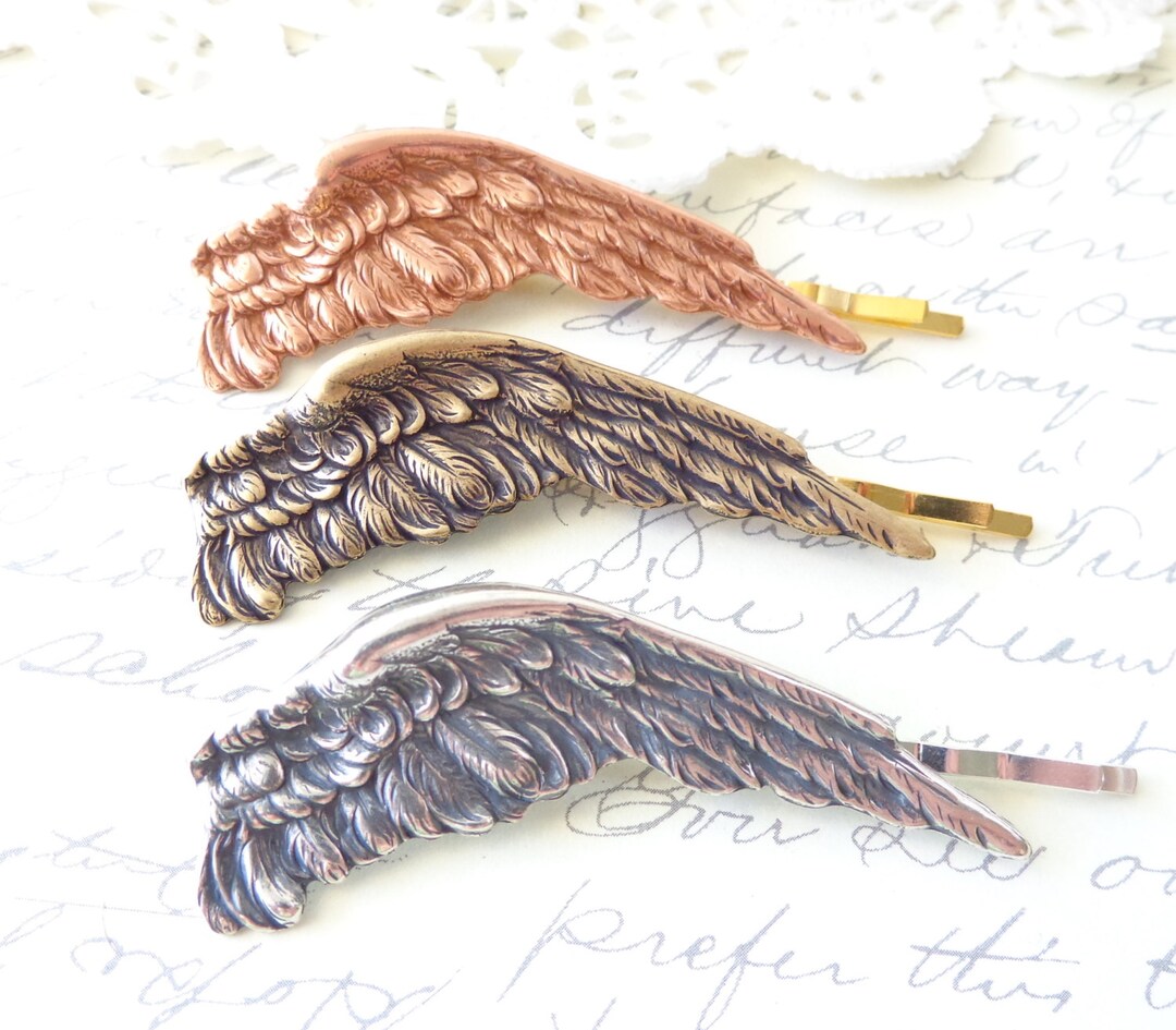 Sterling Silver Plated Feather Hair Pin Set - Angel Wing Bobby Pin ...