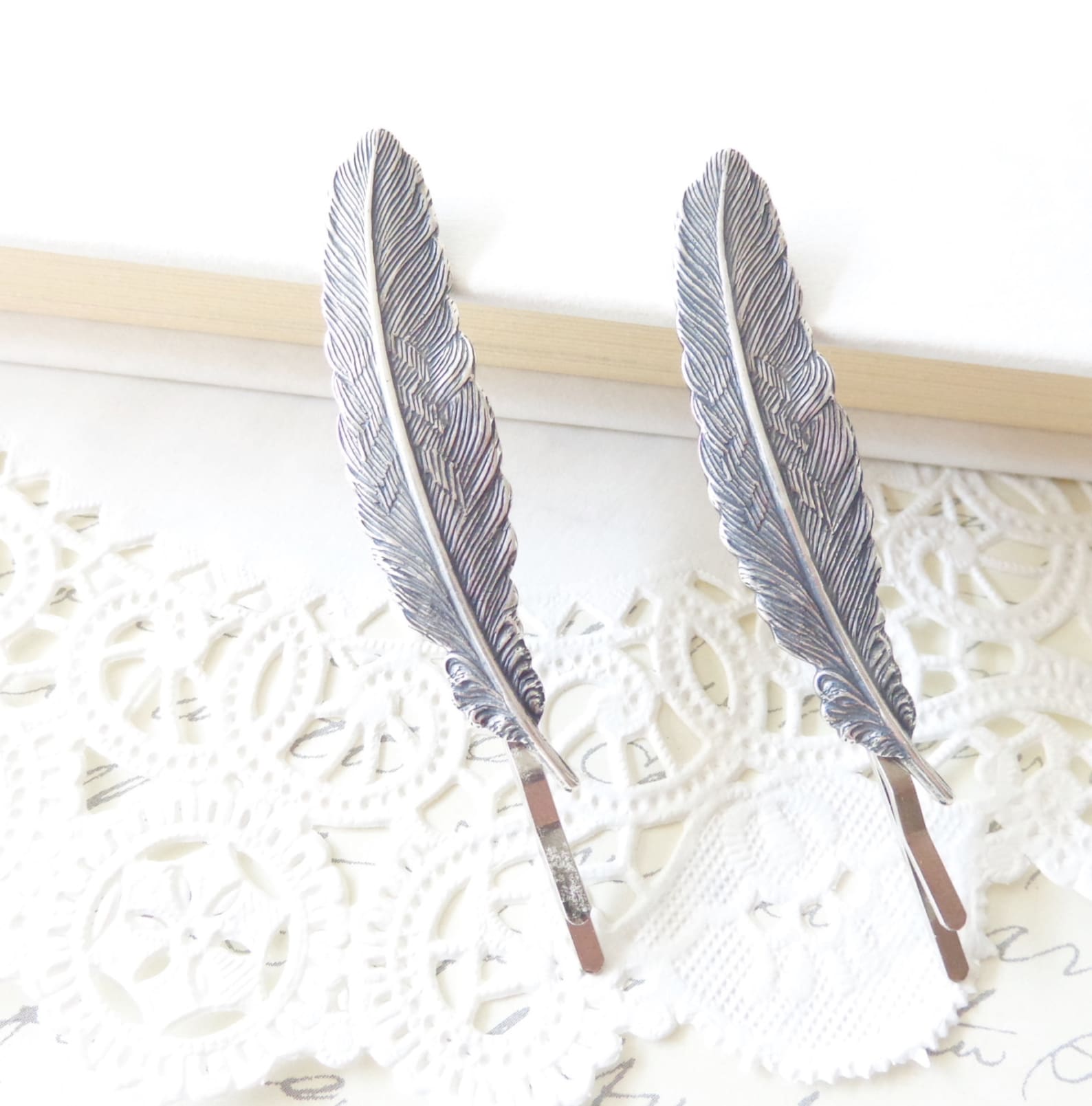 Ox Sterling Silver Feather Hair Pins - Feather Bobby Pin - Woodland ...