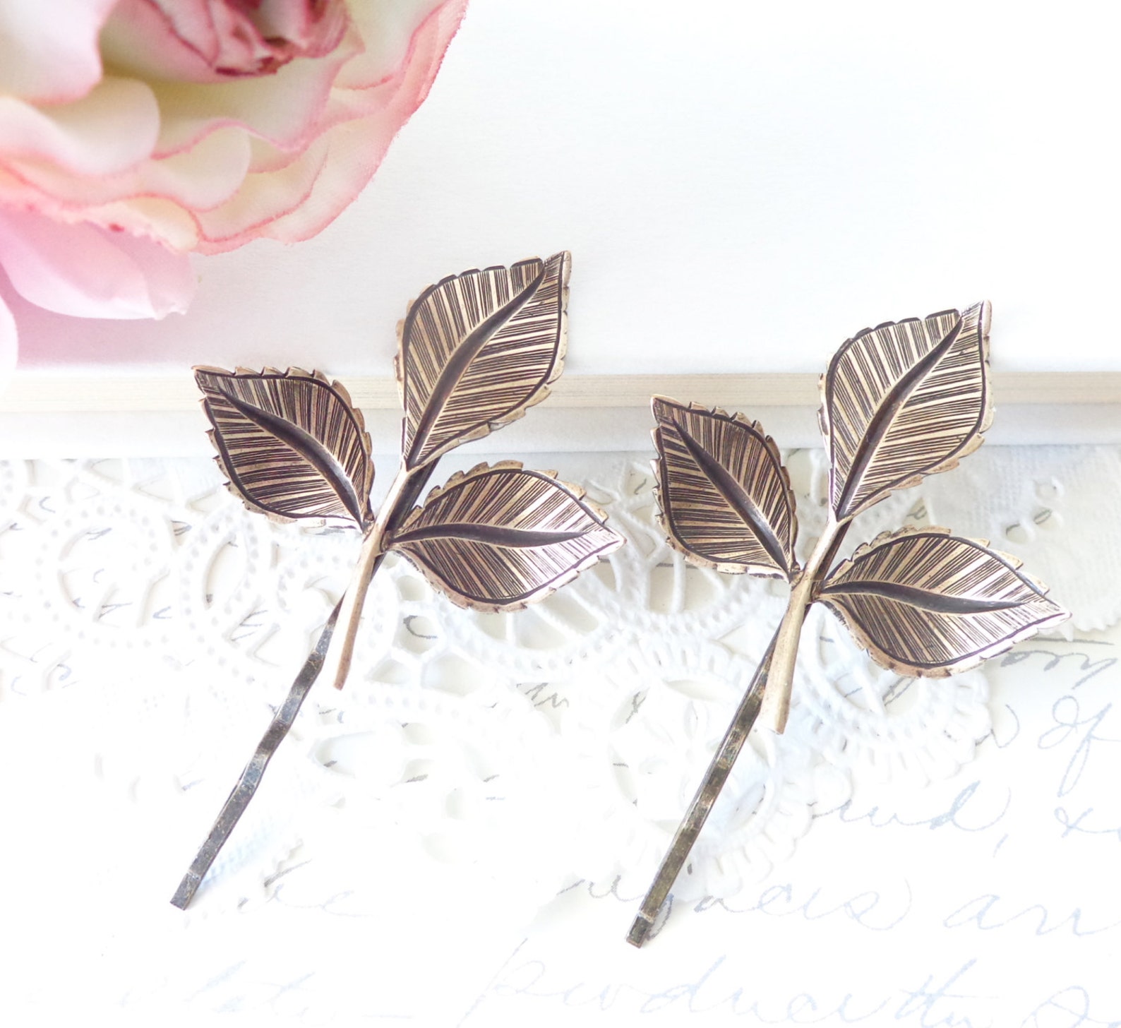 Golden Ox Brass Leaf Branch Bobby Pin Set Leaf Hair Pins | Etsy