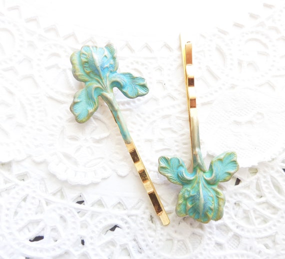 Verdigris Iris Flower Hair Pins Iris Bobby Pin Flower Hair - Etsy