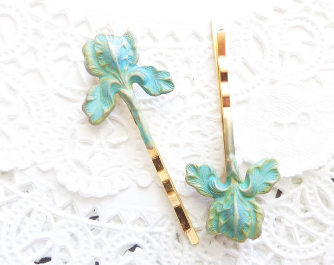 Verdigris Iris Flower Hair Pins Iris Bobby Pin Flower Hair Pins Blue ...
