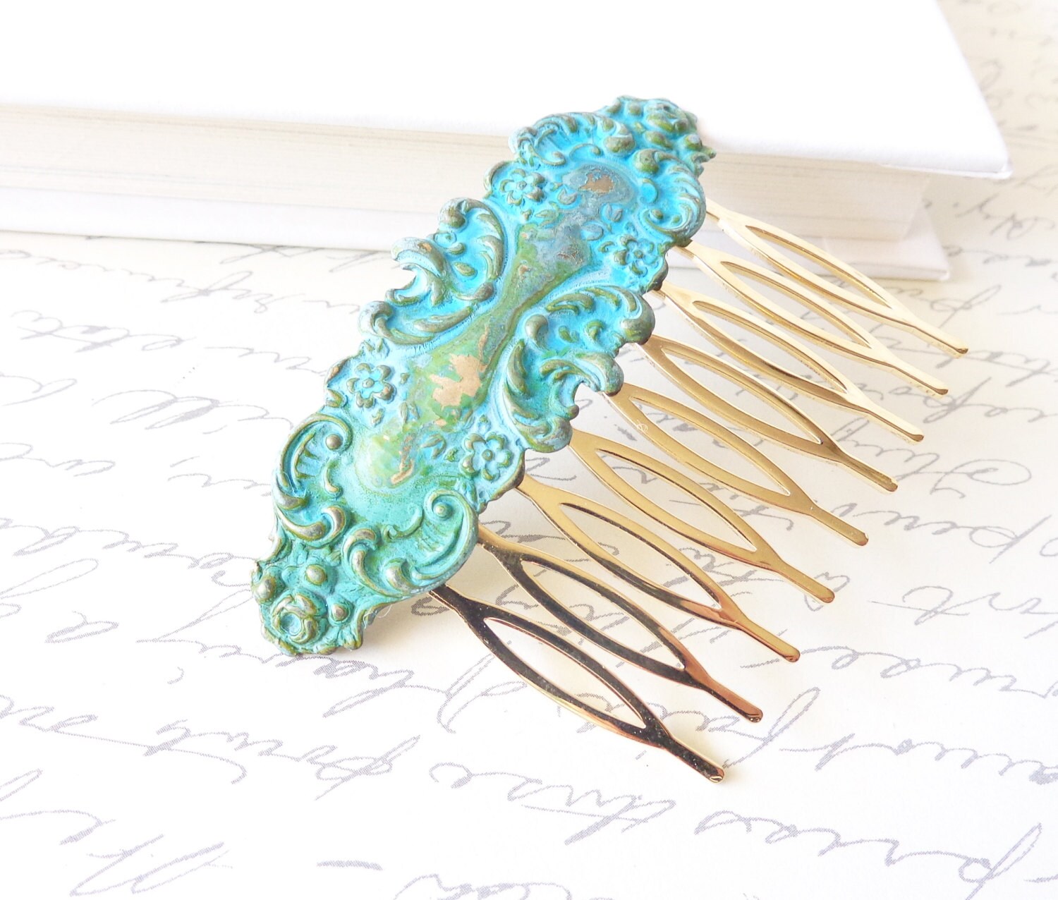 Verdigris Floral Hair Comb - Woodland Collection - Whimsical - Nature ...