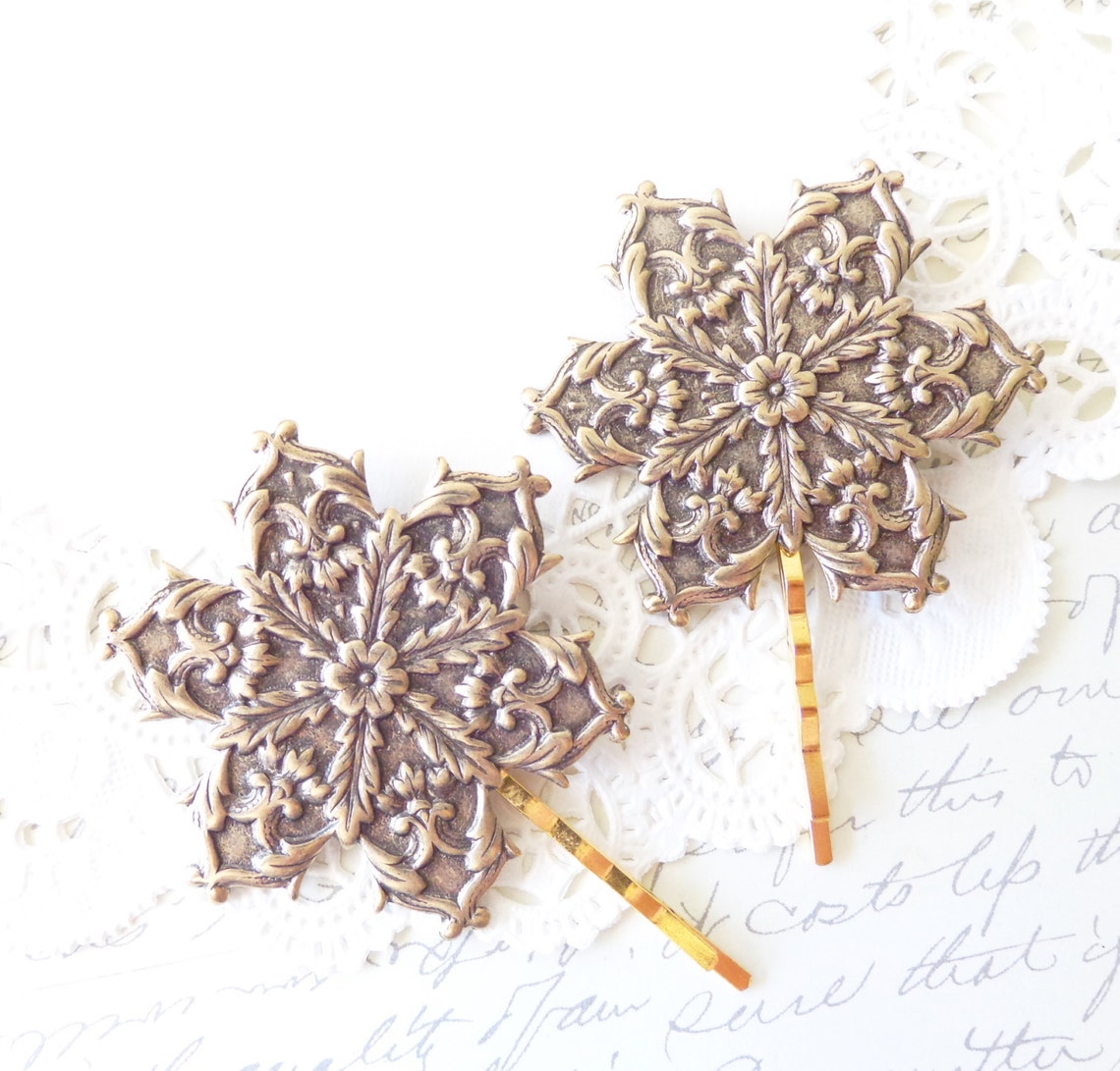 Golden Ox Brass Snowflake Hair Pins Snowflake Bobby Pins | Etsy