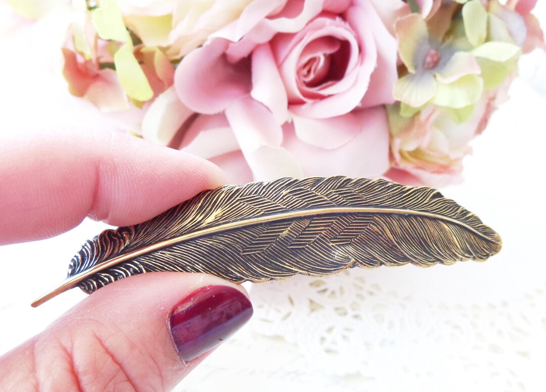 Ox Brass Feather Hair Barrette - Large Feather Hair Clip - French ...