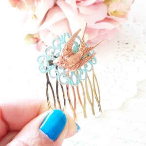 Rose Gold Flying Swallow Hair Comb - Sparrow Hair Comb - Woodland Bird ...