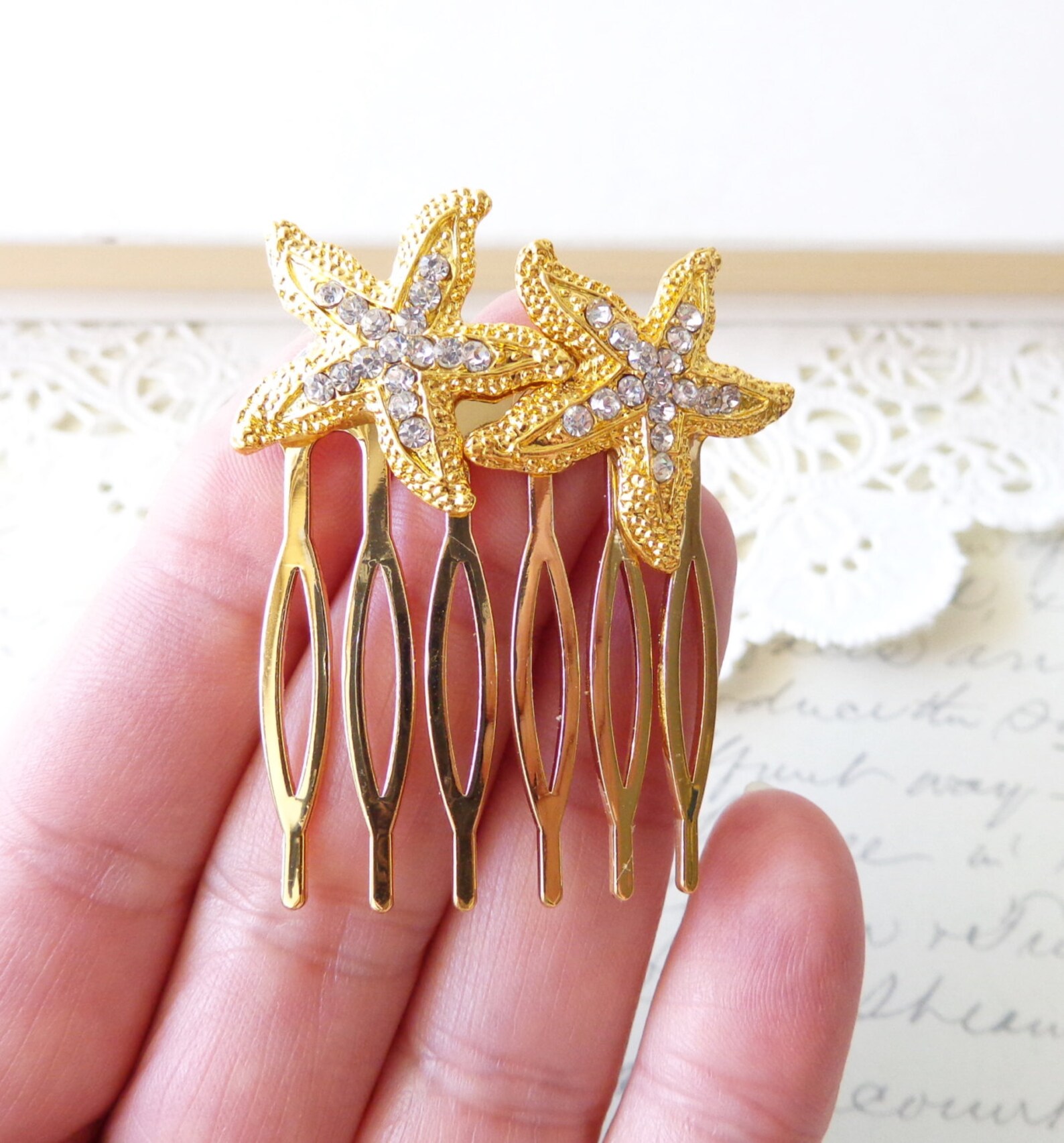Rhinestone Starfish Hair Comb Gold Starfish Beach Wedding - Etsy