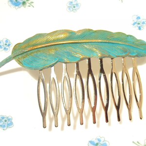 Gold Verdigris Feather Hair Comb - Woodland Collection - Whimsical ...