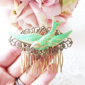Green Sparrow Hair Comb - Flying Swallow Hair Comb - Large Bird Hair ...
