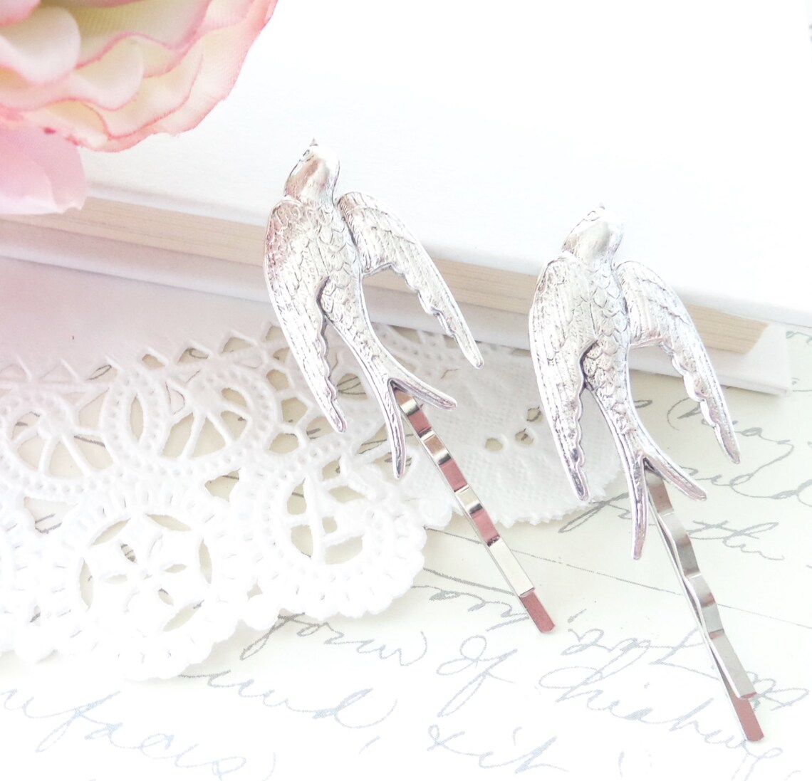 Silver Sparrow Hair Pins Bird Hair Pins Swallow Bobby Pin | Etsy