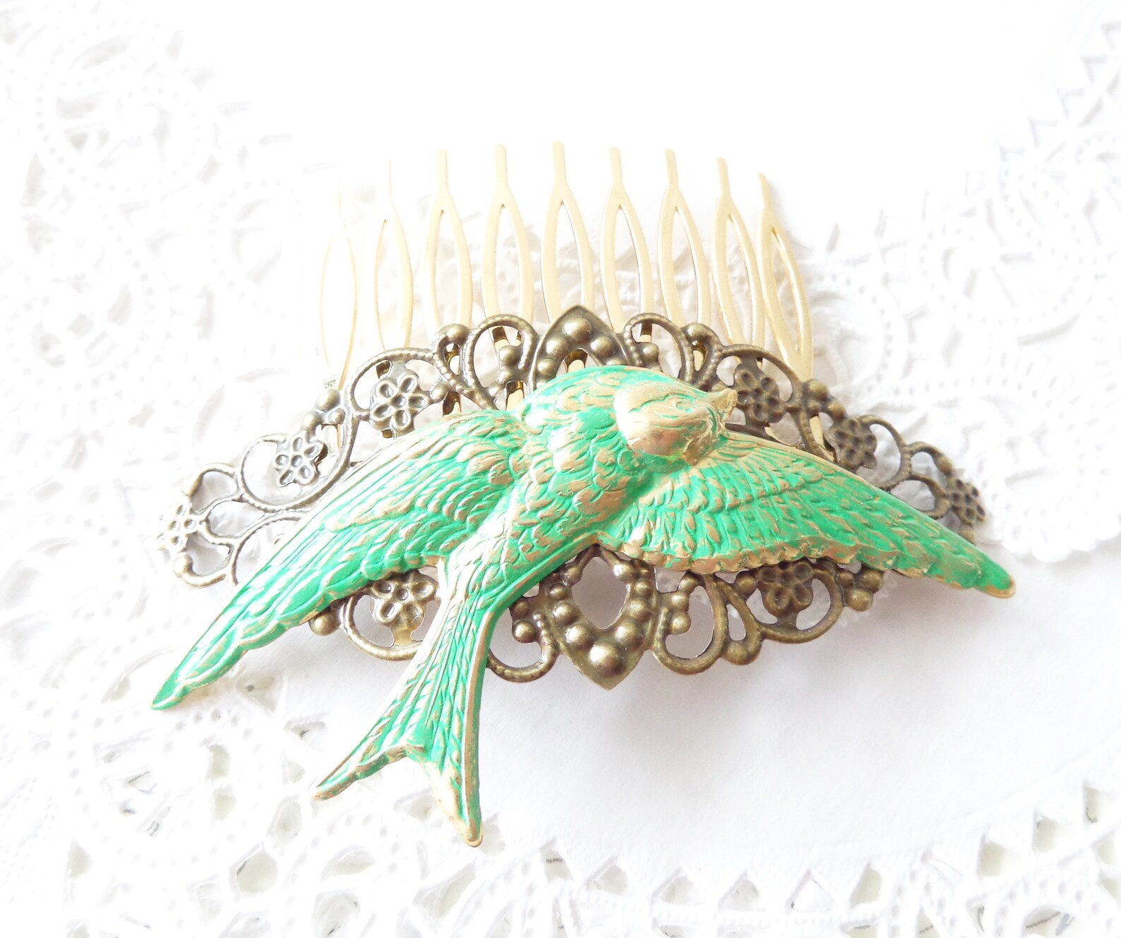 Green Sparrow Hair Comb Flying Swallow Hair Comb Large - Etsy