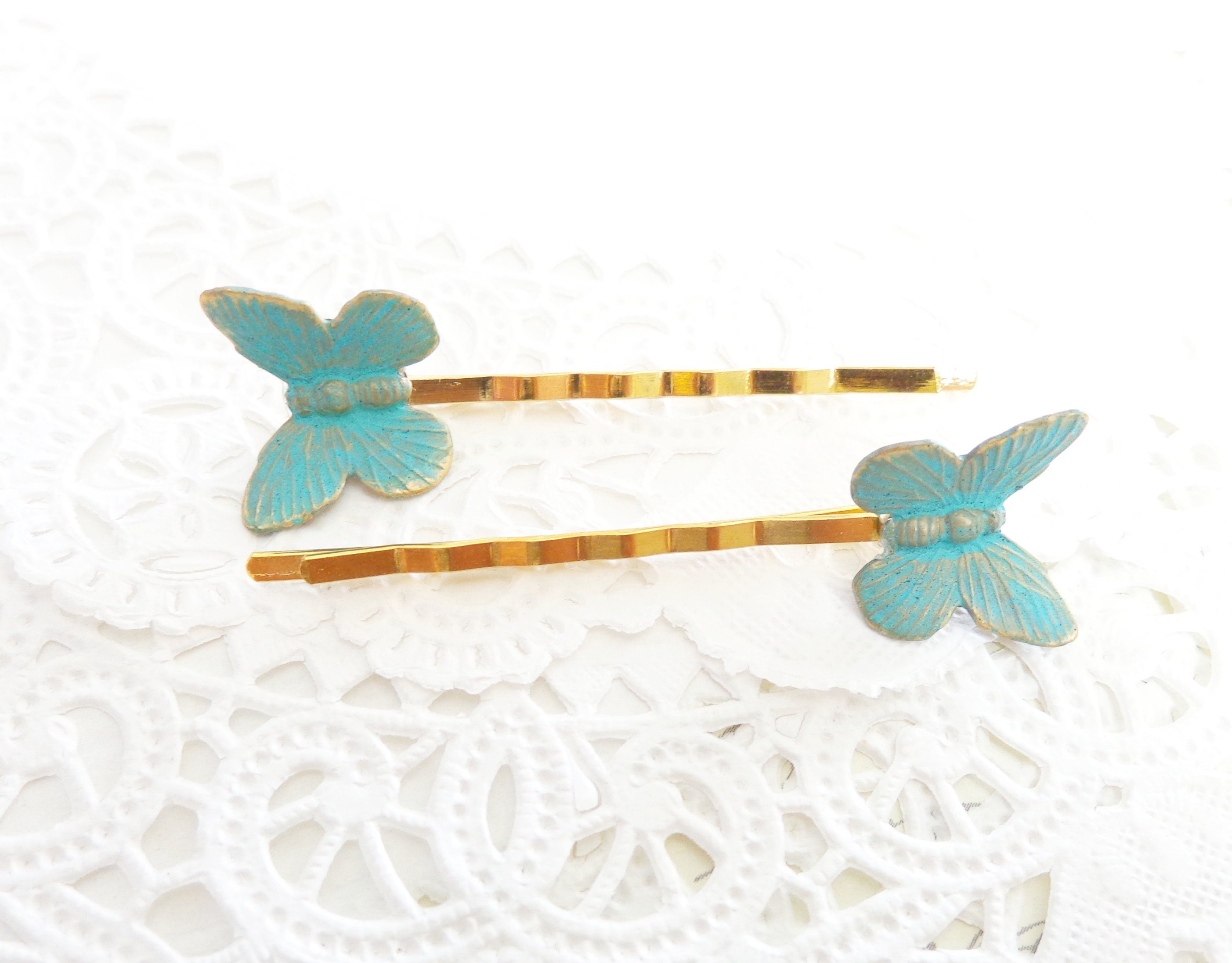 Verdigris Butterfly Hair Pins - Butterfly Bobby Pins - Butterfly Hair ...