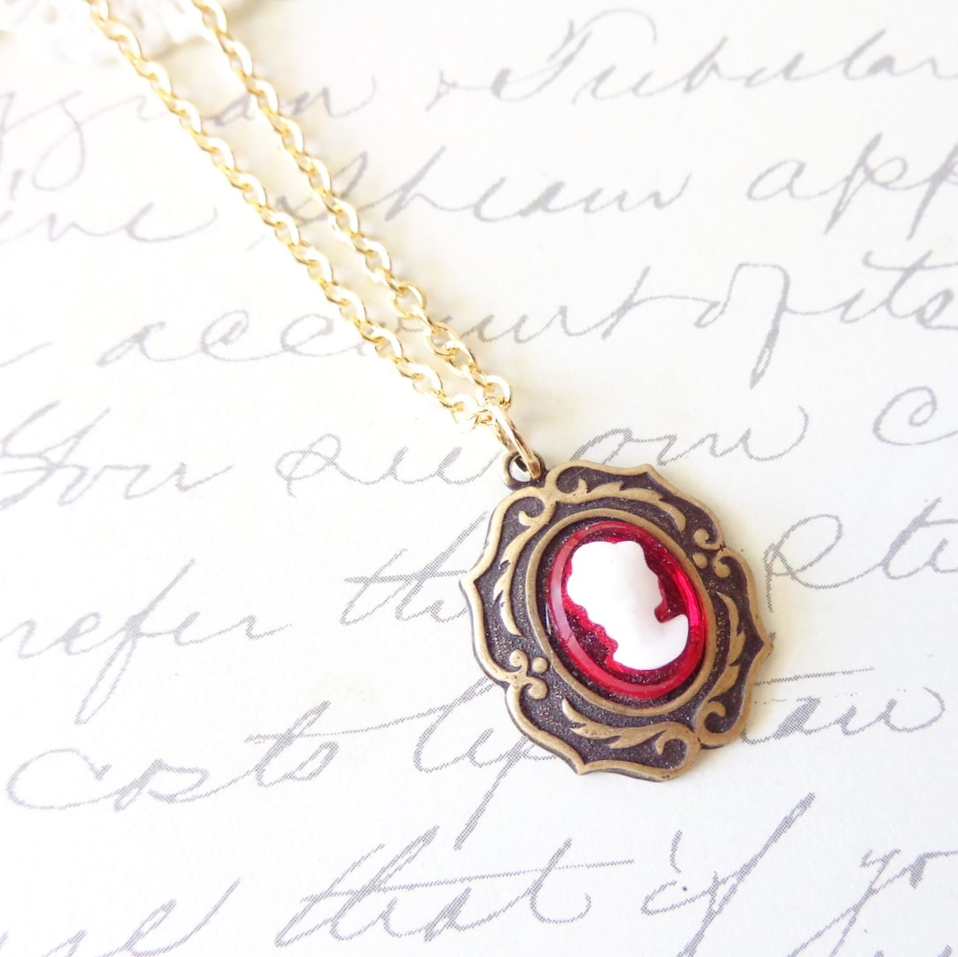 Lady in Red - Ruby Red Cameo Necklace - Red Cameo - Victorian Style ...