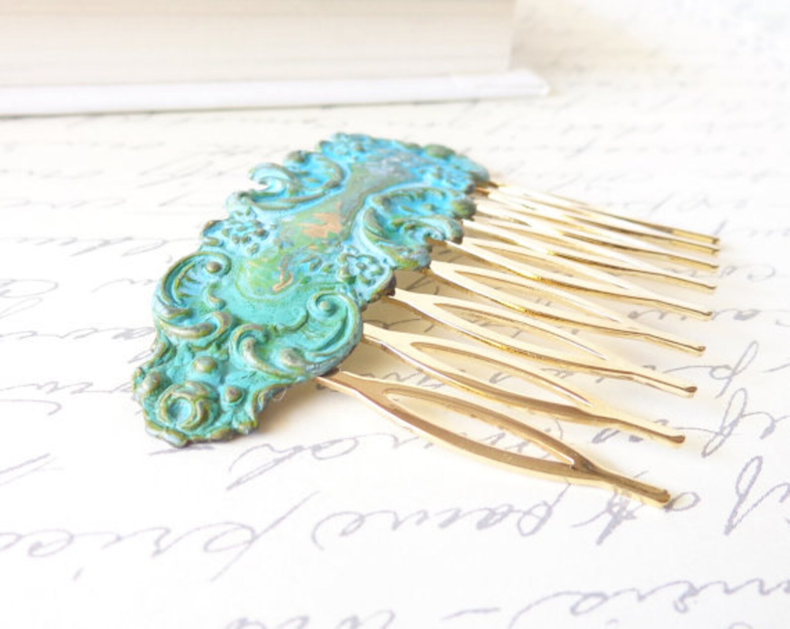 Verdigris Floral Hair Comb - Woodland Collection - Whimsical - Nature ...