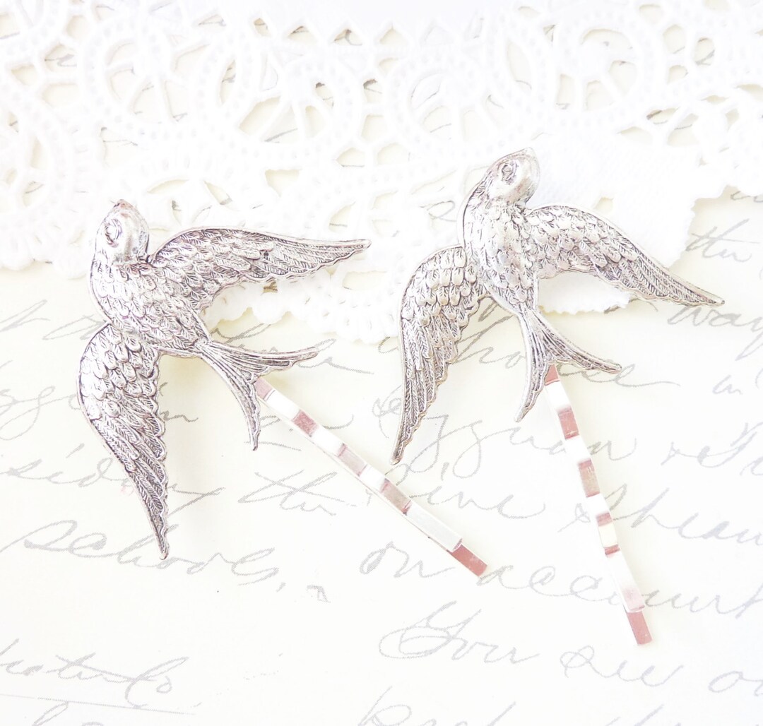 Ox Silver Sparrow Hair Pin Set - Swallow Bobby Pin Set - Woodland Hair ...