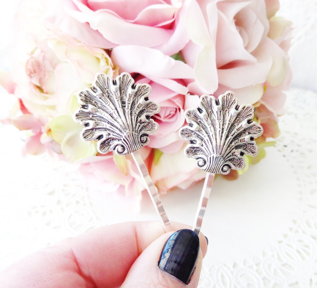 Ox Silver Shell Hair Pins - Silver Seashell Bobby Pin Set - Shell Hair ...
