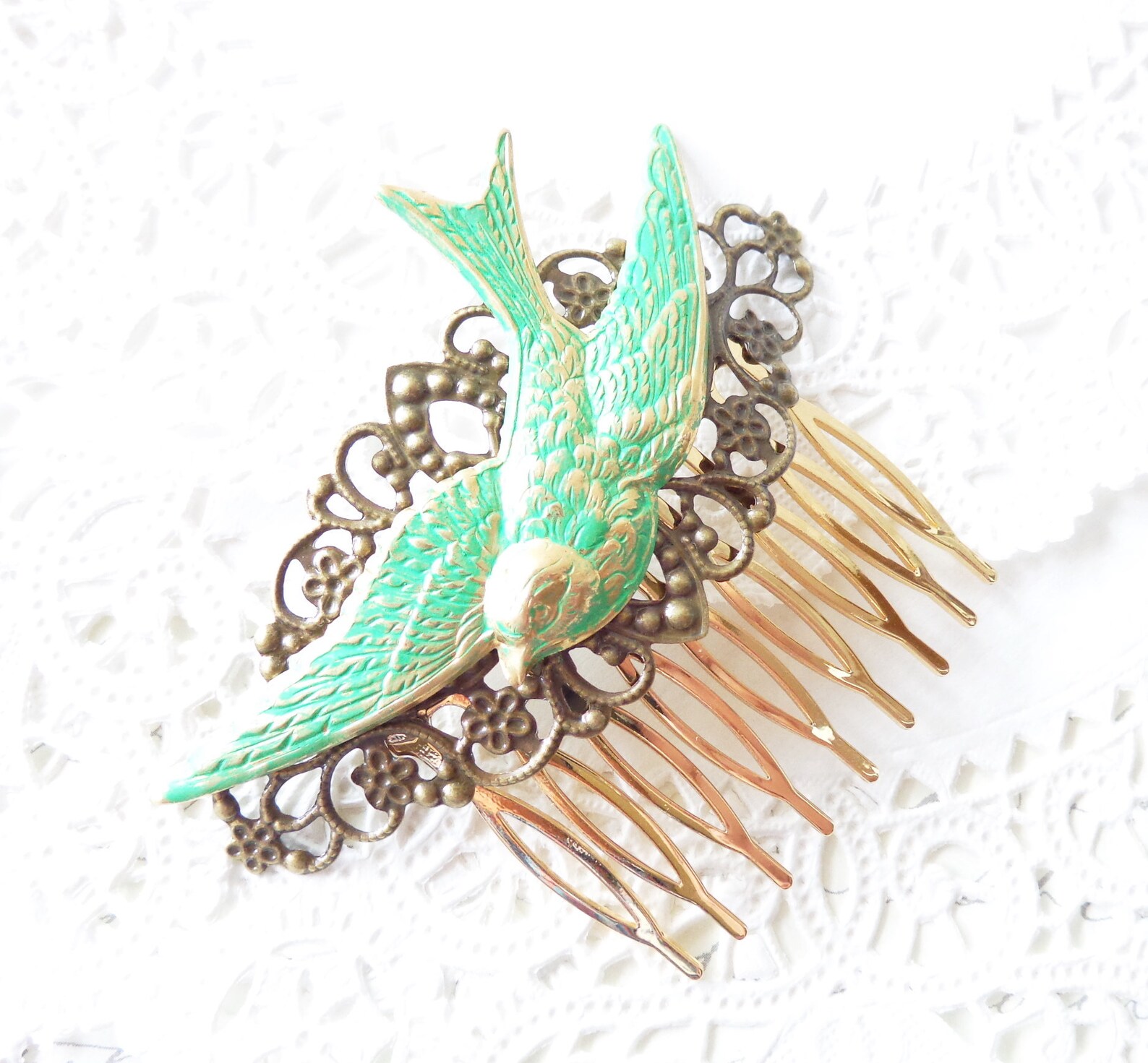Green Sparrow Hair Comb Flying Swallow Hair Comb Large - Etsy