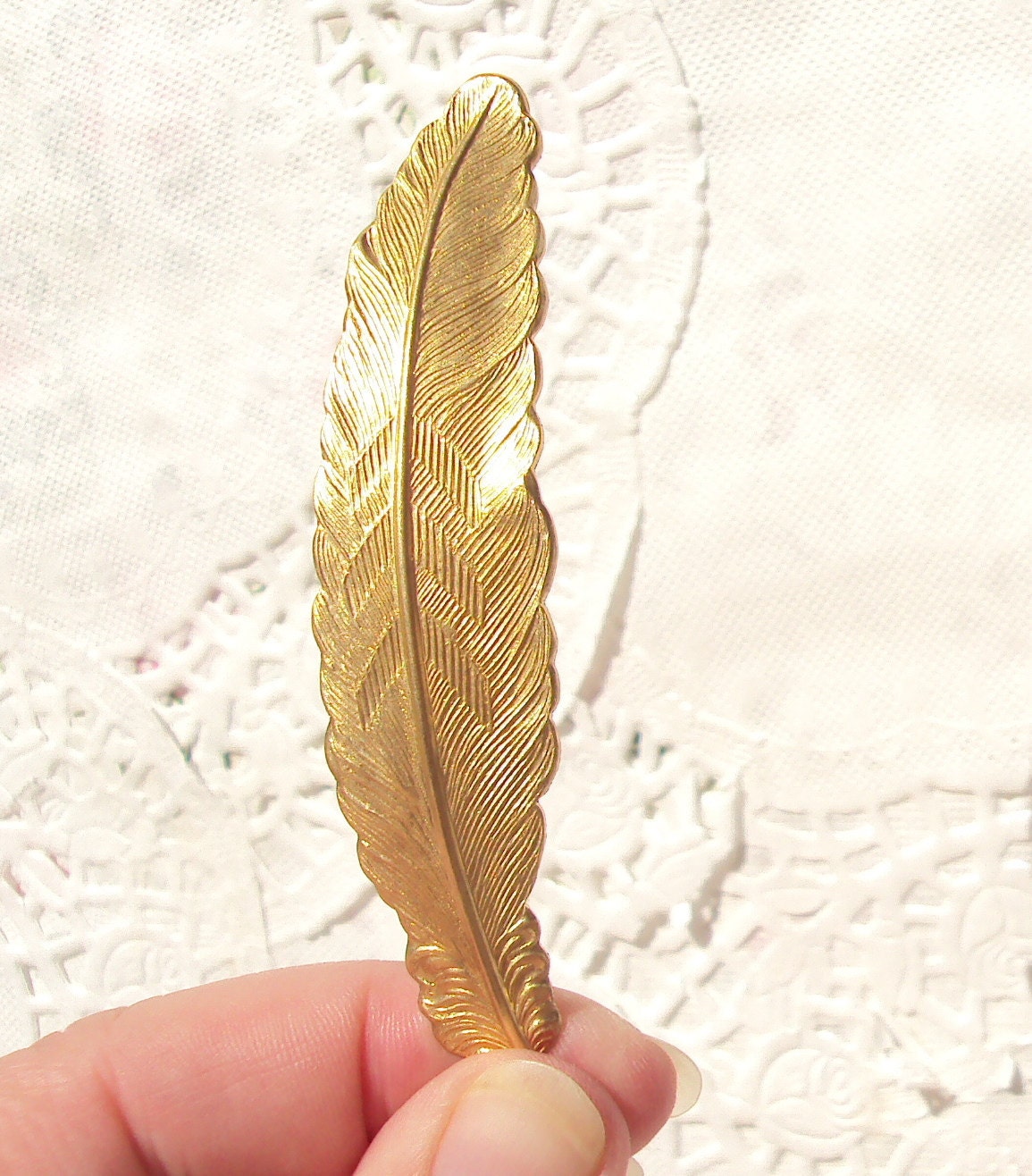 Gold Feather Barrette Large Gold Feather Barrette French - Etsy