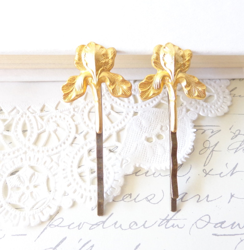 Golden Iris Flower Hair Pins Iris Bobby Pin Iris Hair | Etsy