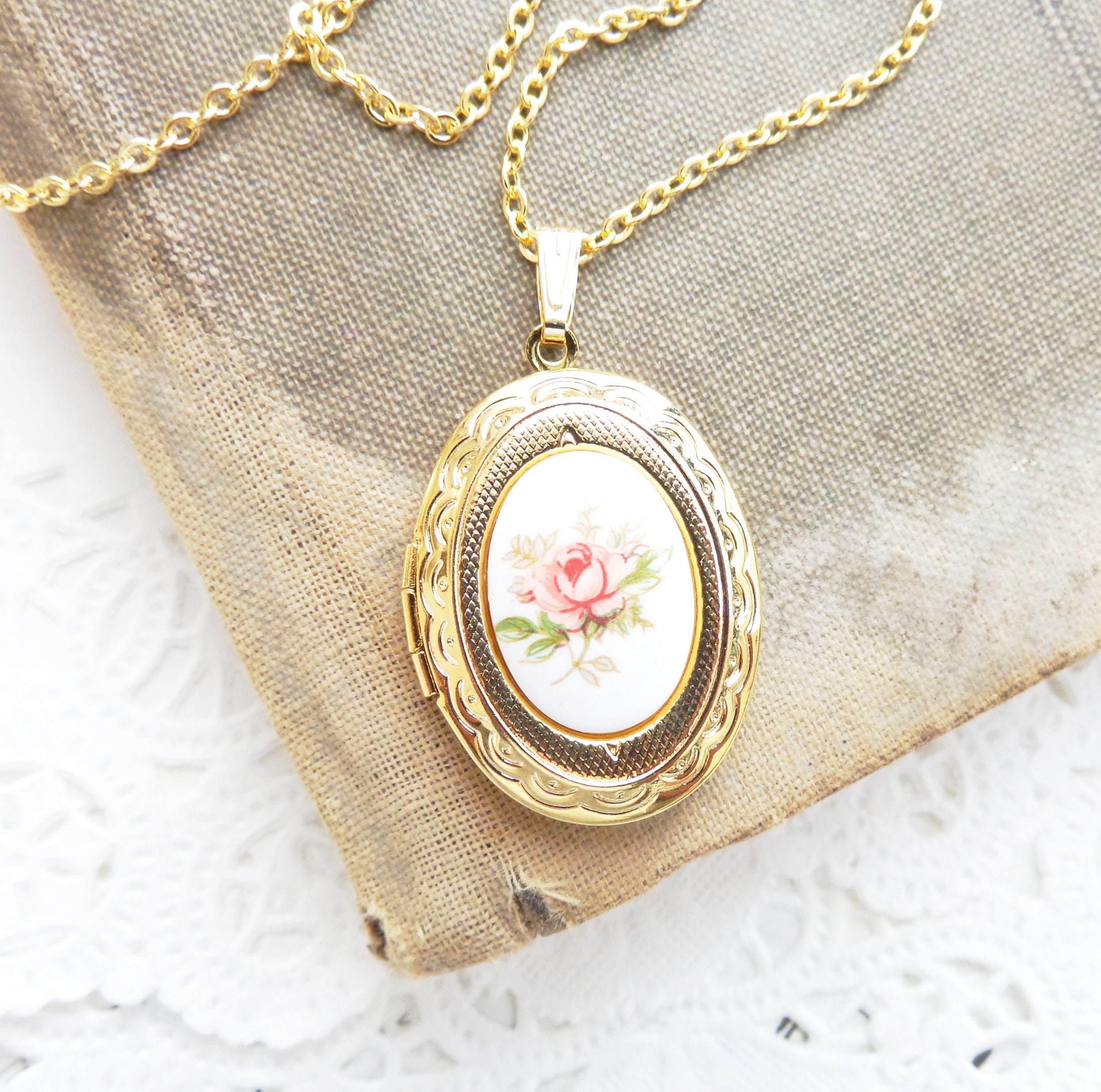 Vintage Rose Locket Necklace 16k Gold Plated Gold Locket | Etsy