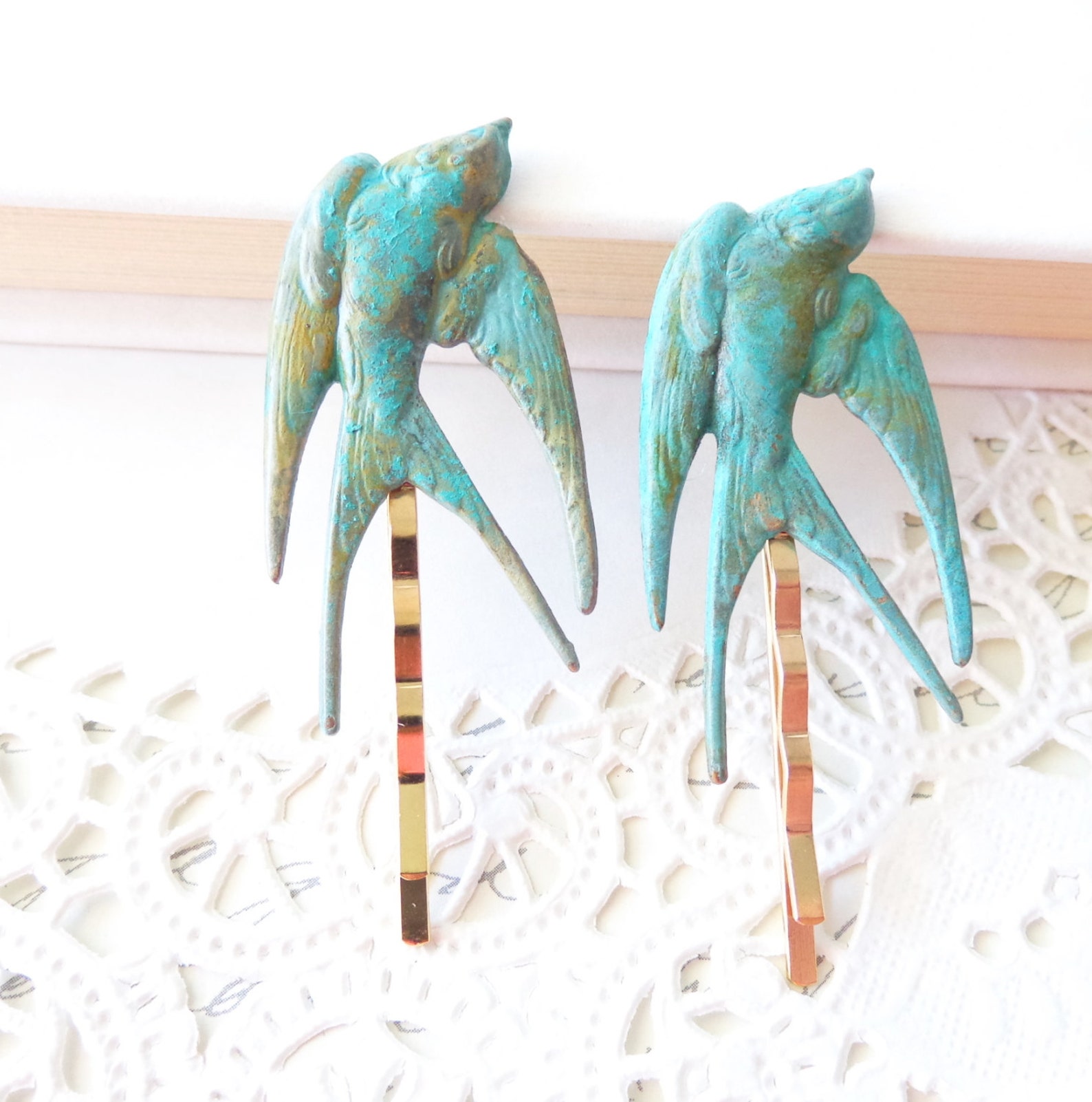 Verdigris Sparrow Hair Pins Bird Swallow Take Flight | Etsy