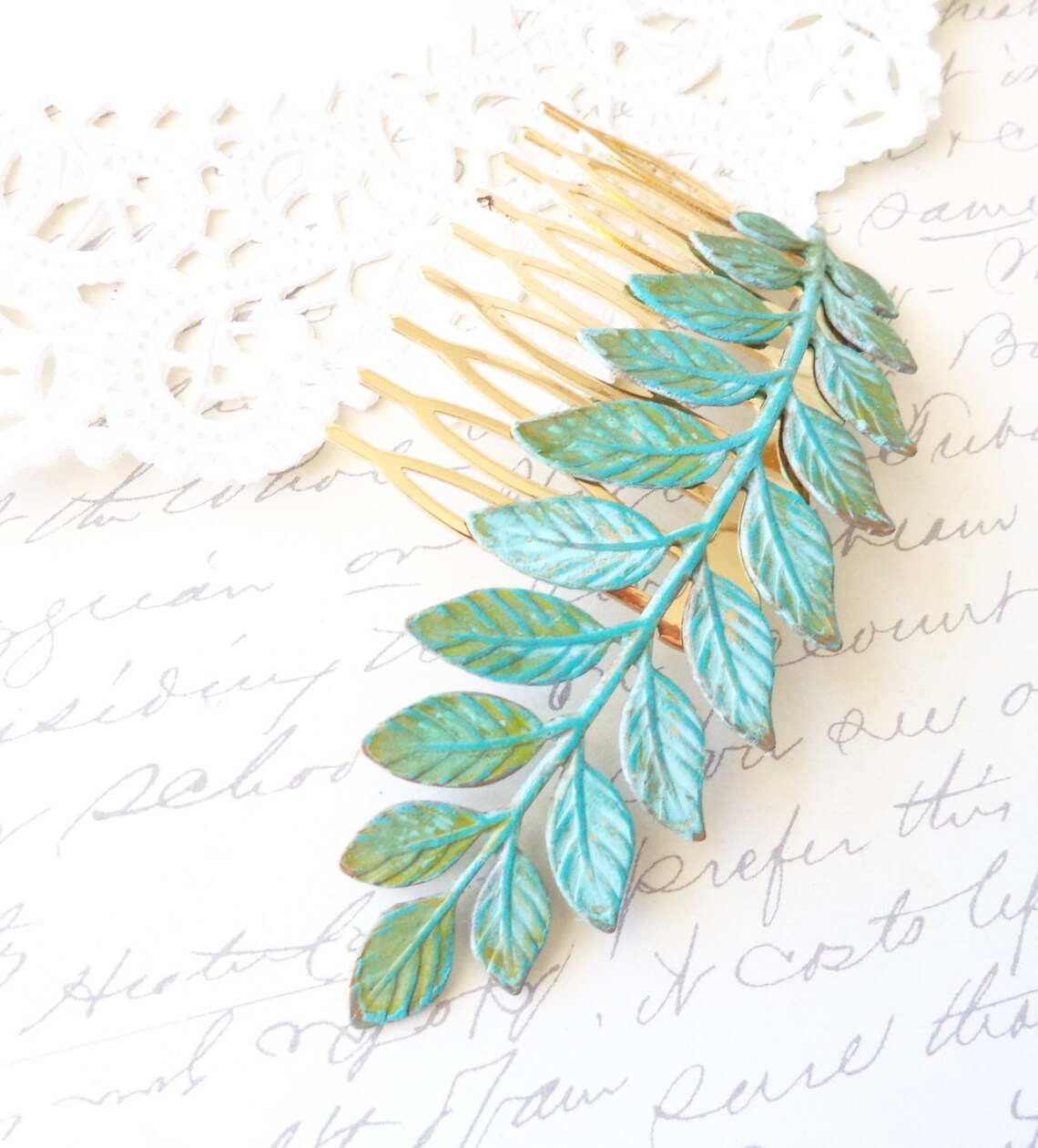 Verdigris Leaf Branch Hair Comb - Woodland Branch Hair Comb - Verdigris ...
