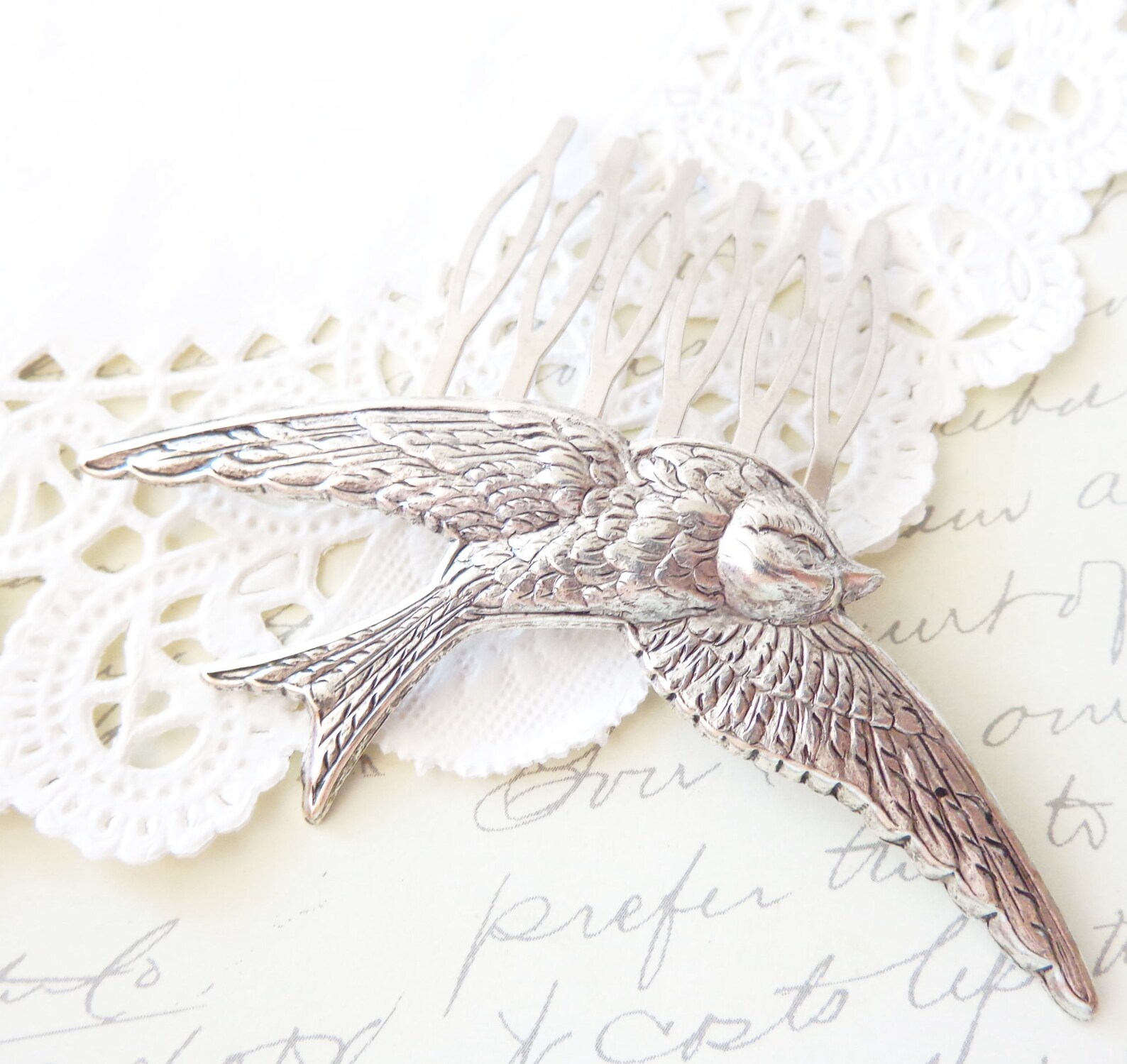 Silver Flying Sparrow Hair Comb - Swallow Hair Comb - Flying Bird Hair ...