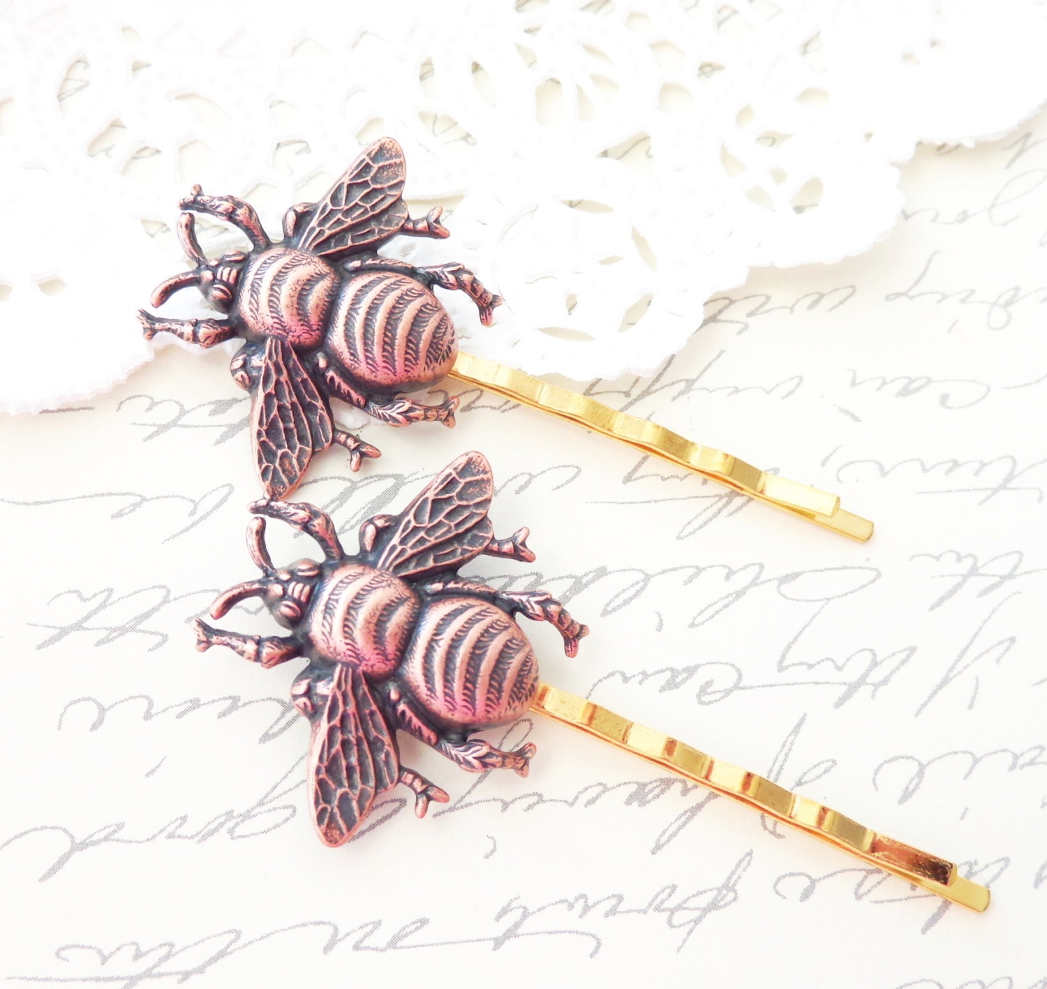 Copper Bumble Bee Hair Pins - Bumble Bee Bobby Pins - Bumblebee ...