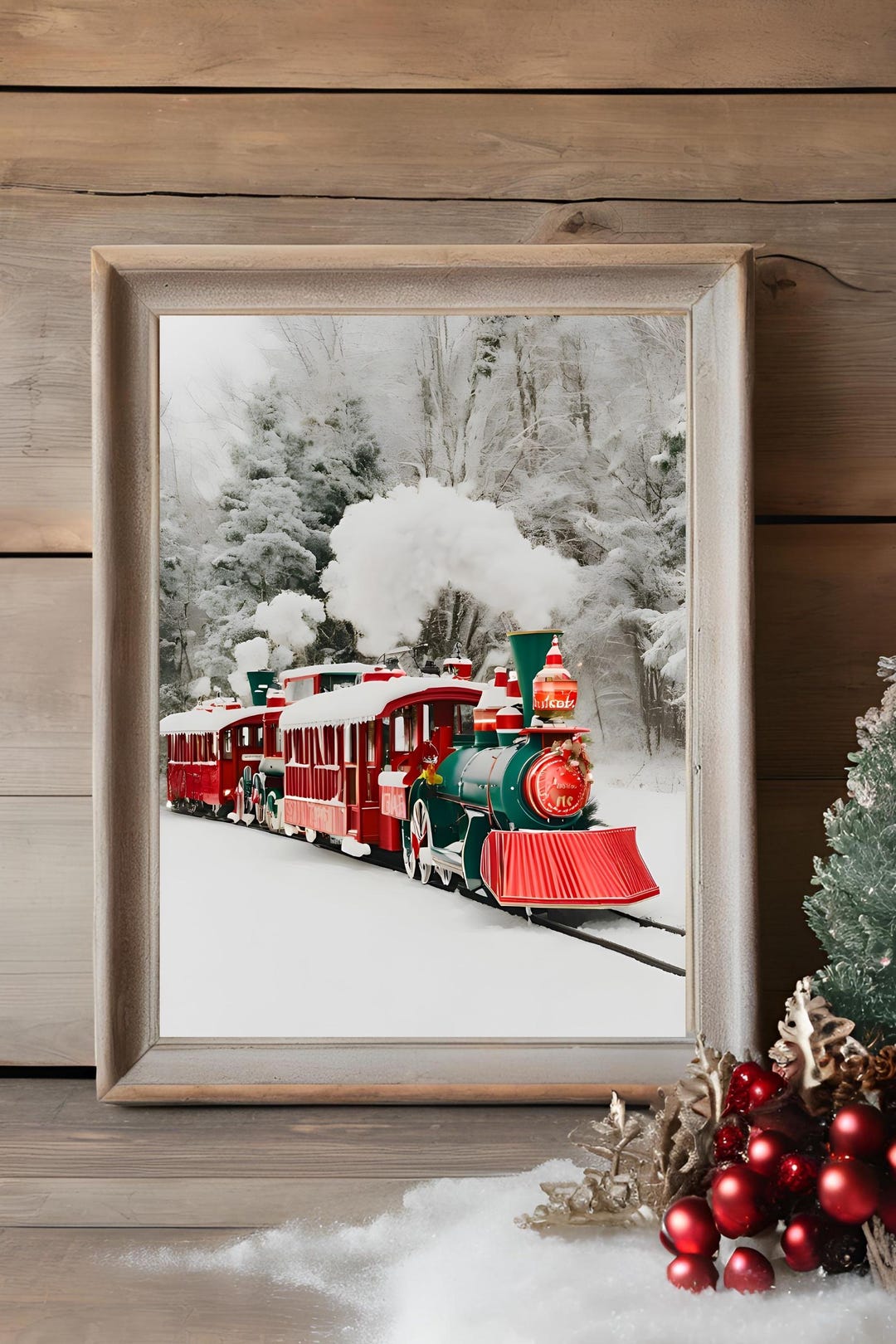 Vintage Red Christmas Train Decoration Festive Winter Holiday Décor ...